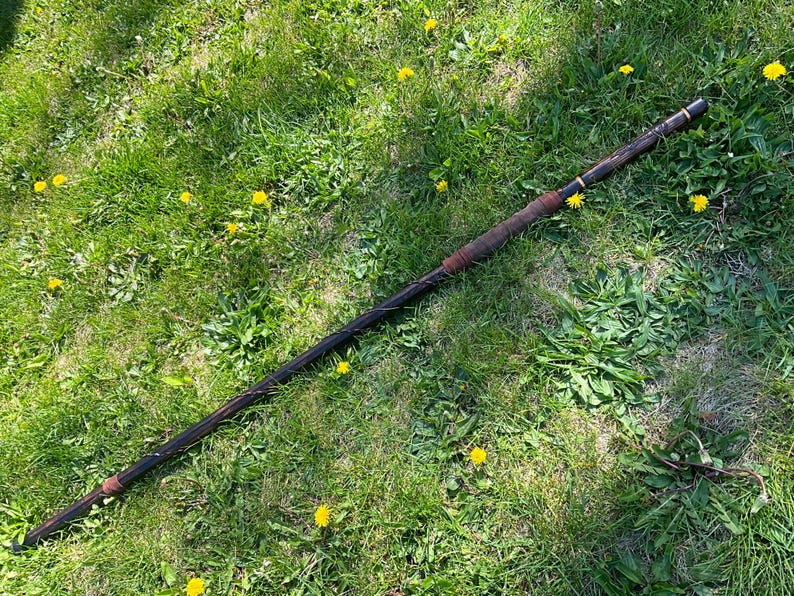 Wolf Quarterstaff Walking Stick Sturdy Solid Oak Hand Painted Handmade ...