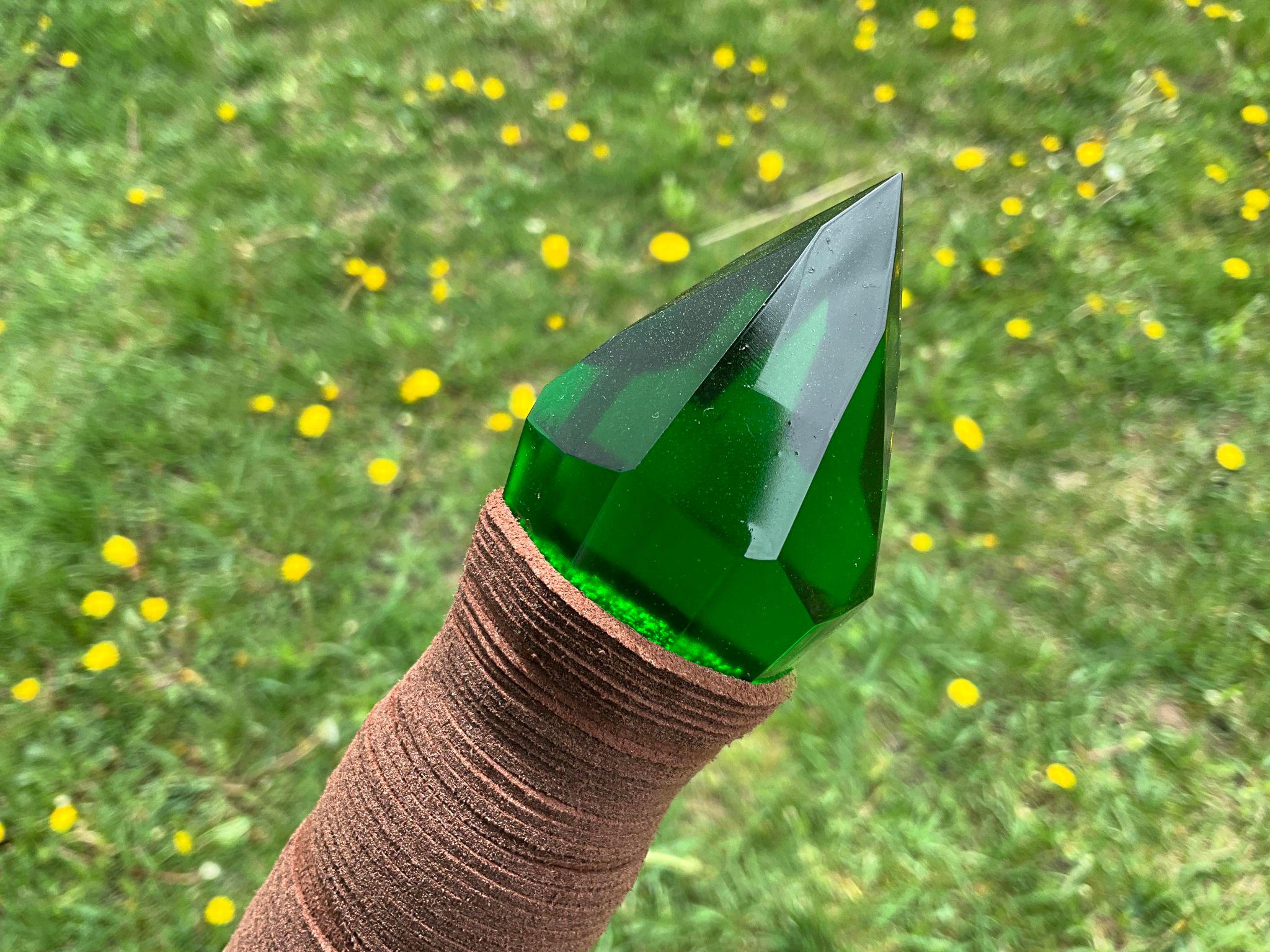 Earth Wizard Staff Solid Oak Green Resin Gem Walking Stick Renaissance ...