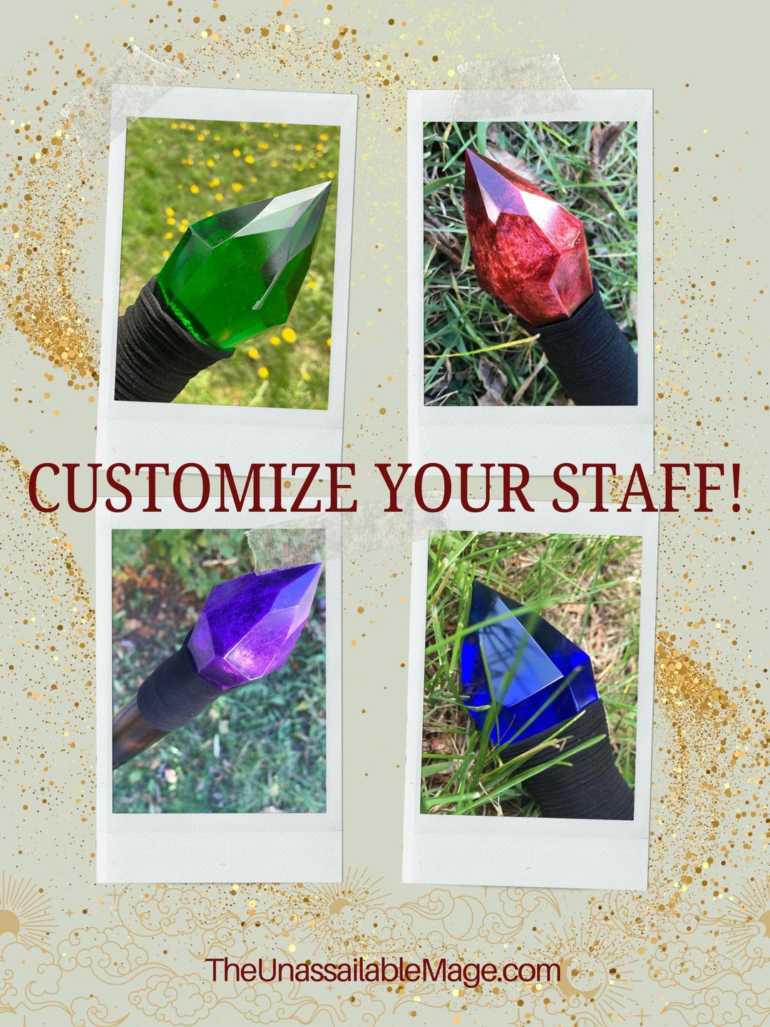 Customizable Wizard Staff! Pick Your Gem Color and Wood Burn Design ...