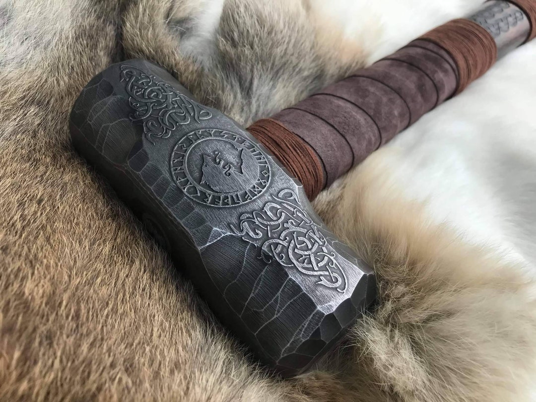 Large Viking Wolf Hammer Hand Engraved Burned and Carved - Etsy