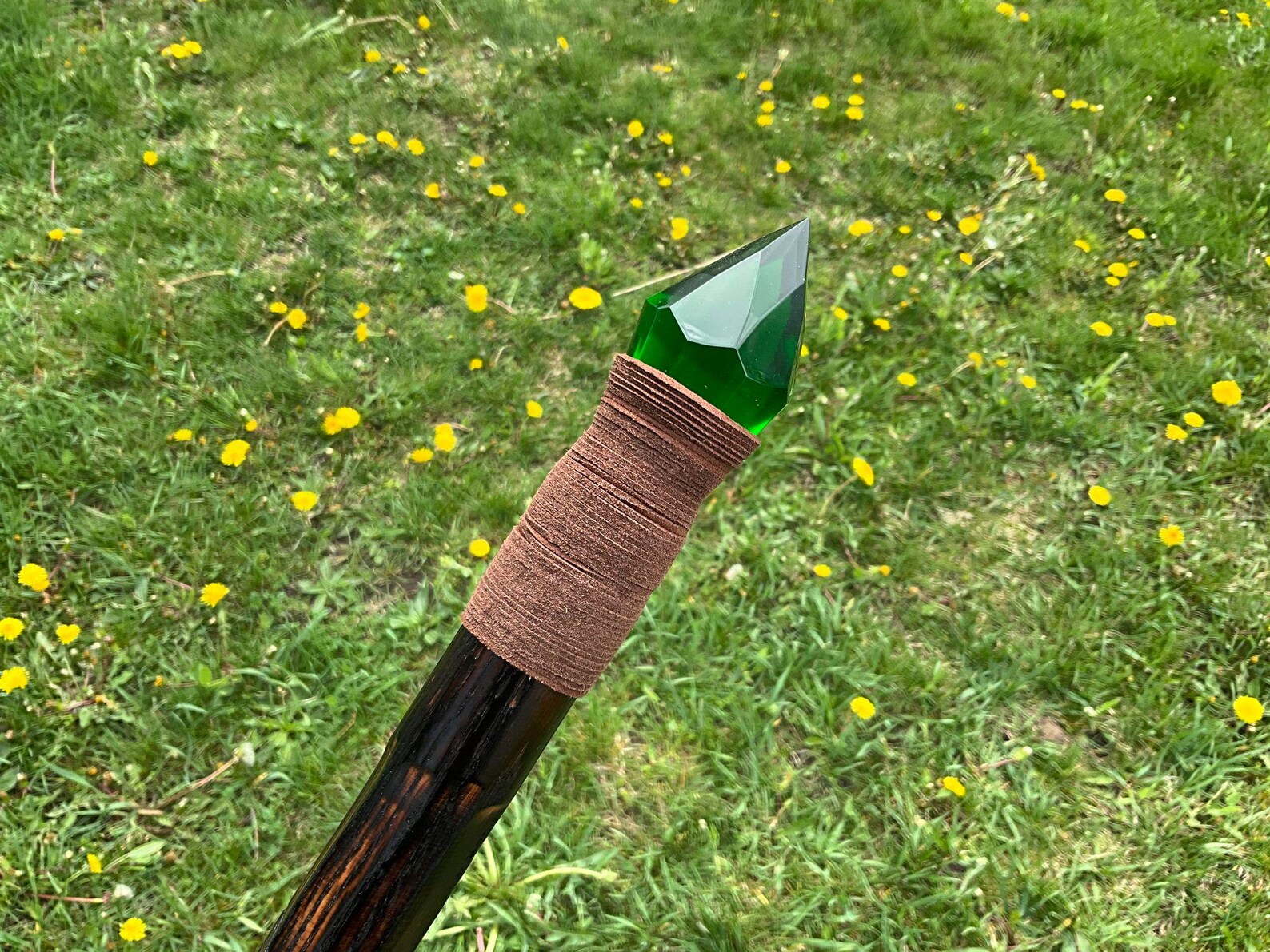 Earth Wizard Staff Solid Oak Green Resin Gem Walking Stick Renaissance ...