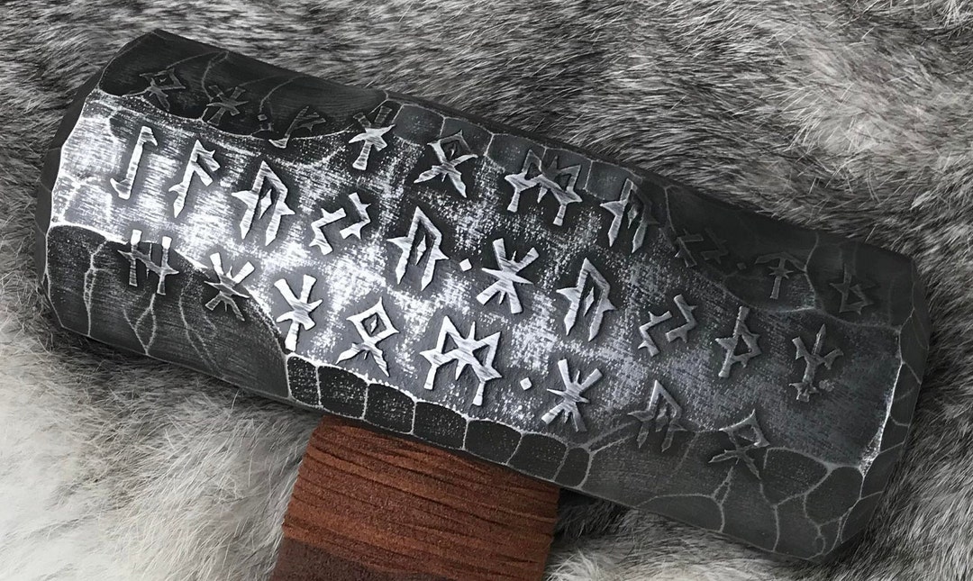 Thor Hammer Mjolnir Engraved Norse Runes Rustic Hammer Renaissance ...