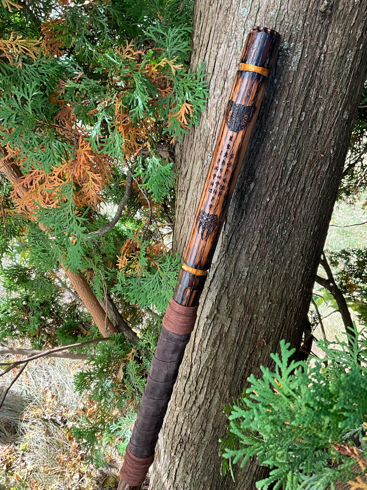 Bear Berserker Quarterstaff Solid Oak Walking Stick Hand Painted Hand ...