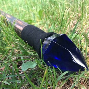 Blue Lightning Staff Blue Resin Gem Viking Runes Wood Burned Handmade ...