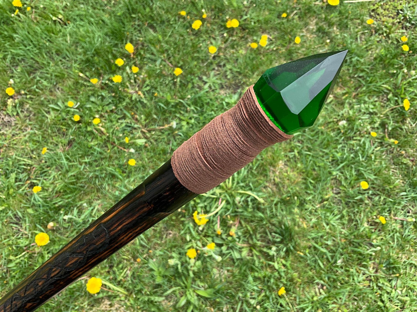 Earth Wizard Staff Solid Oak Green Resin Gem Walking Stick Renaissance ...