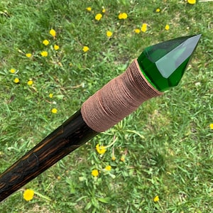 Earth Wizard Staff Solid Oak Green Resin Gem Walking Stick Renaissance ...