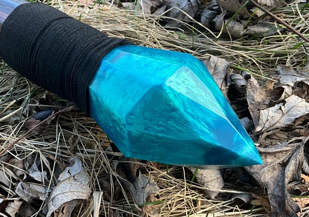 Turquoise Wizard Staff Resin Gem Solid Oak Staff Sturdy Walking Stick ...