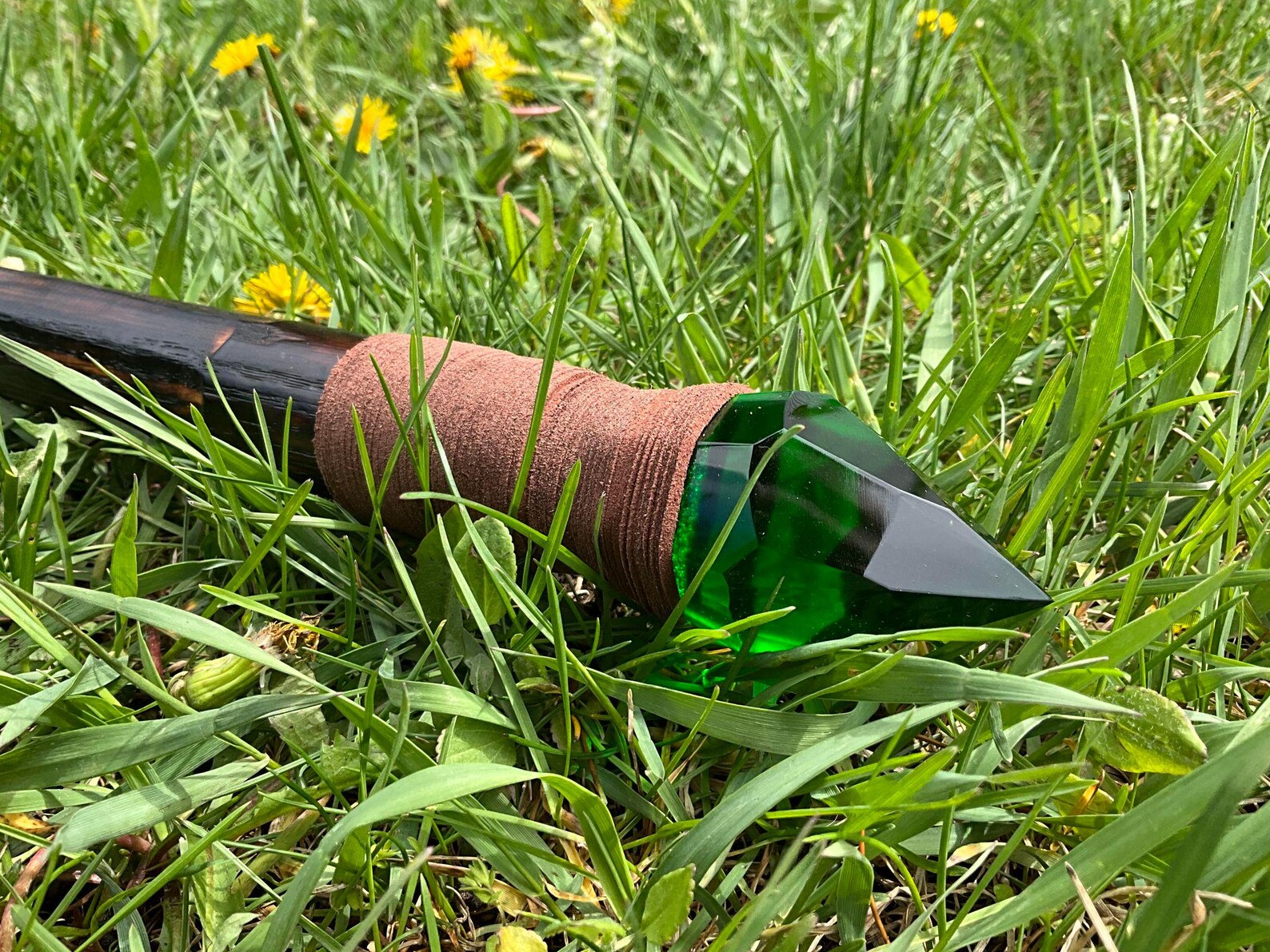 Earth Wizard Staff Solid Oak Green Resin Gem Walking Stick Renaissance ...