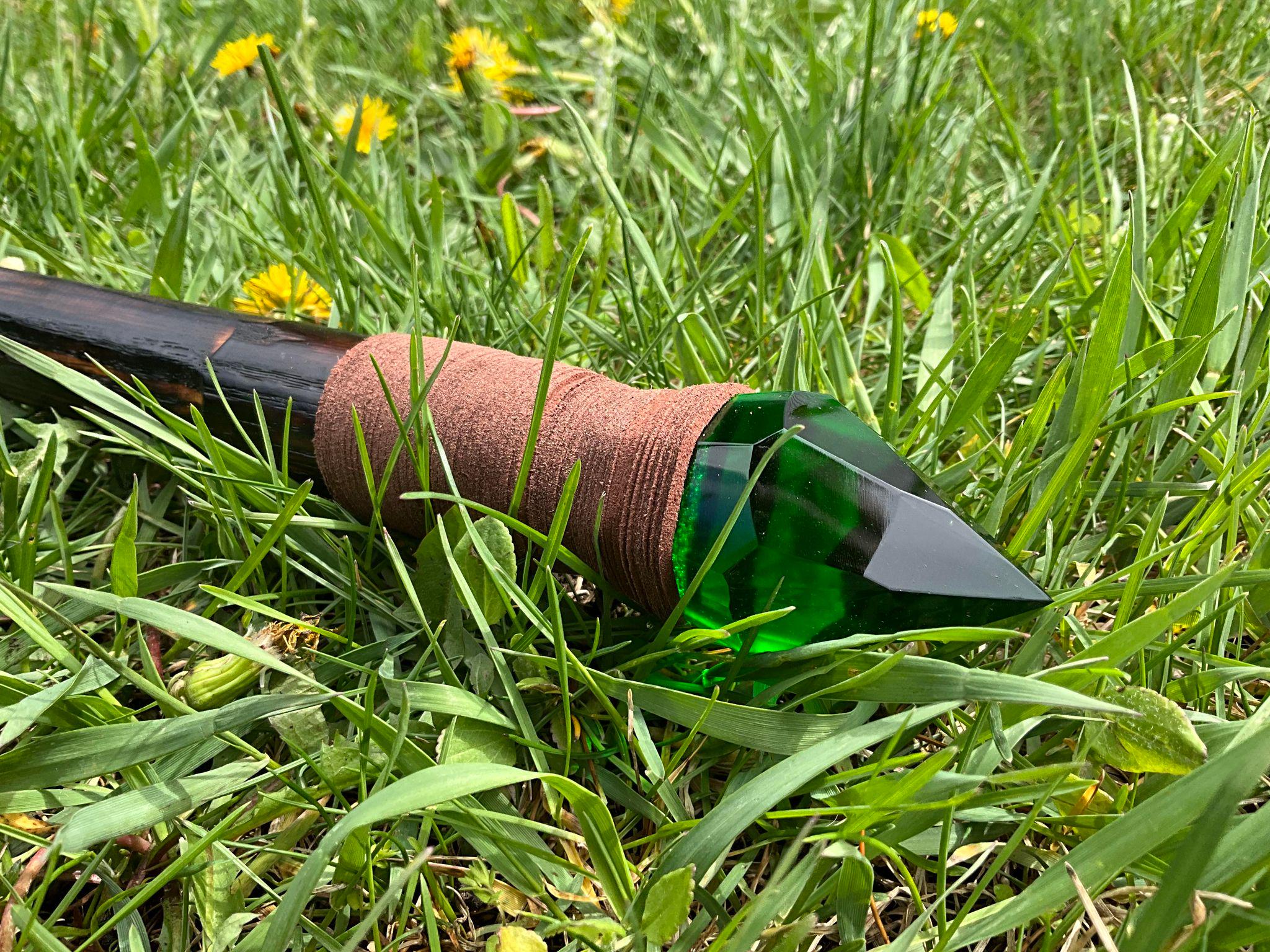 Earth Wizard Staff Solid Oak Green Resin Gem Walking Stick Renaissance ...