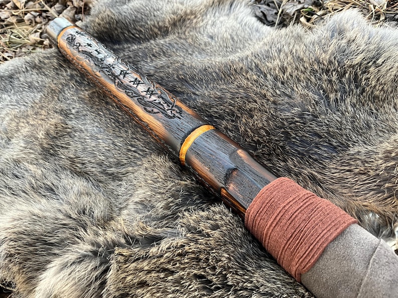 Painted Bo Staff Dual Sided Engraved Solid Oak Quarter Staff Celtic ...