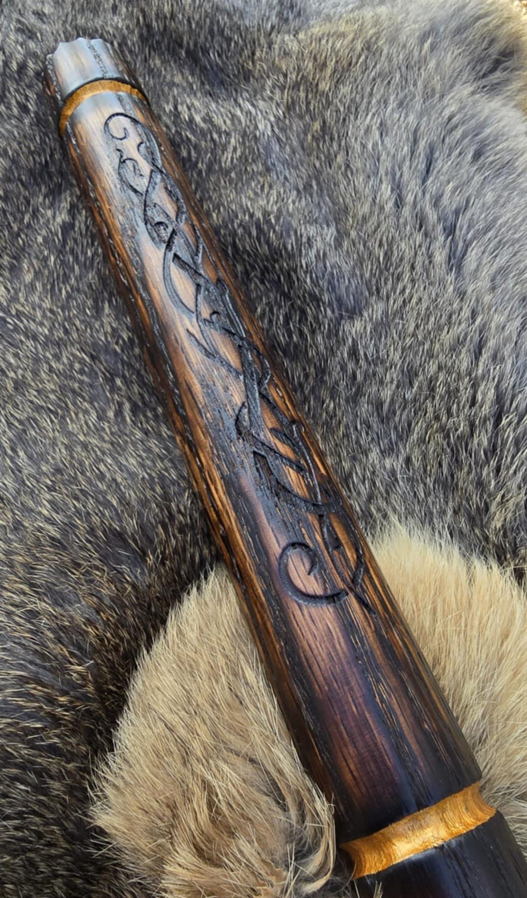 Vine Engraved Quarter Staff Sturdy Oak Walking Stick Renaissance Faire ...