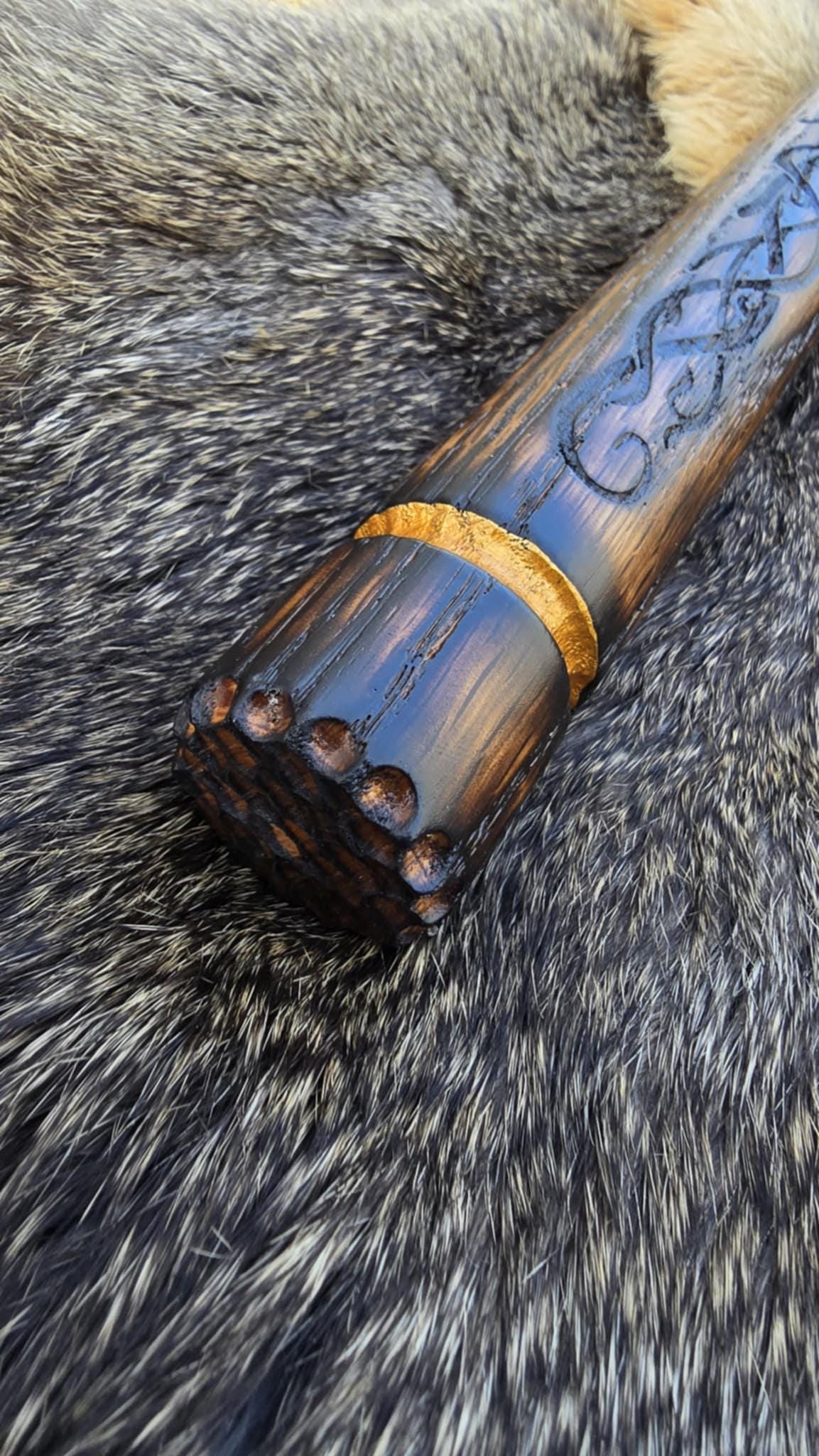 Vine Engraved Quarter Staff Sturdy Oak Walking Stick Renaissance Faire ...
