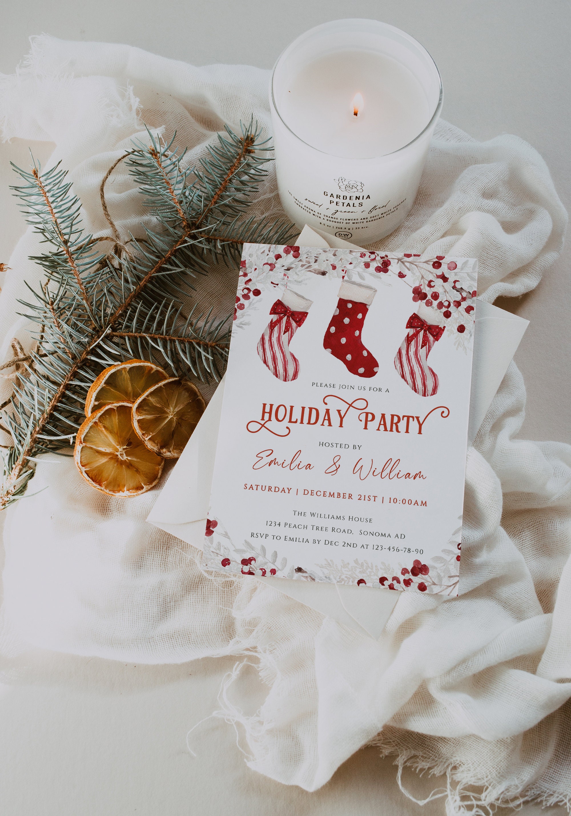 Editable Red Christmas Holiday Party Invitation, Winter Party Invite ...