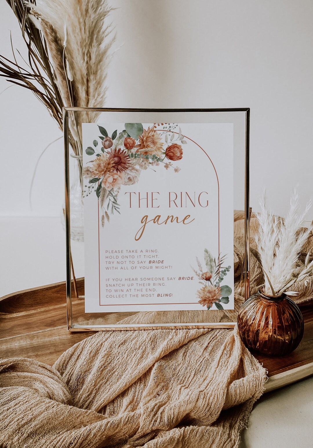 The Ring Game Sign, Boho Arch Floral Ring Game Sign, Terracotta Ring ...