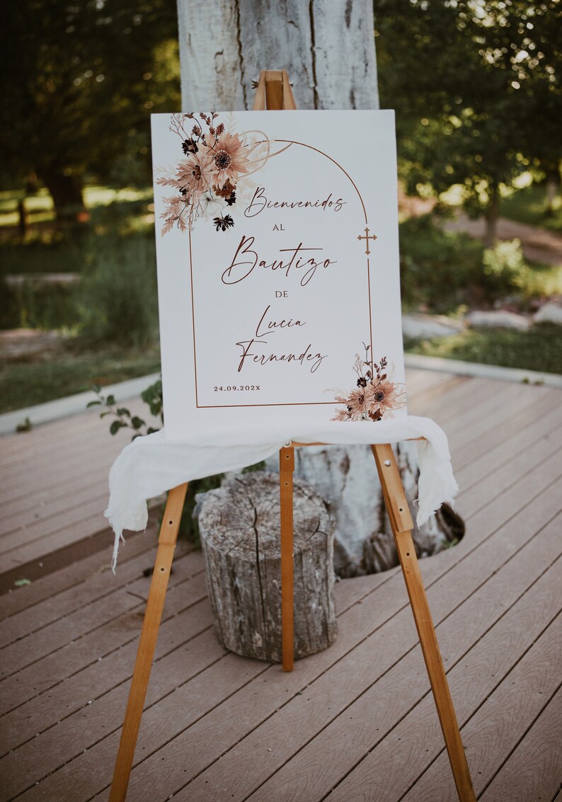 Boho Gender Neutral Baptism Welcome Sign in Spanish, Cartel De ...