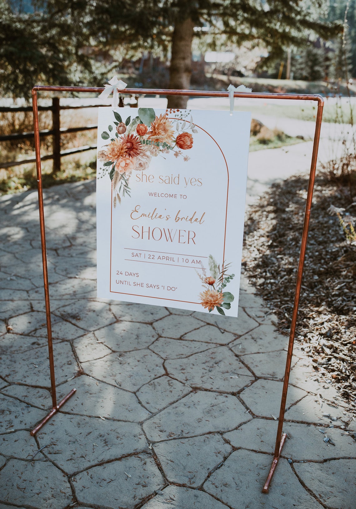 Fall Bridal Shower Welcome Sign Template, Boho Burnt Orange Floral ...