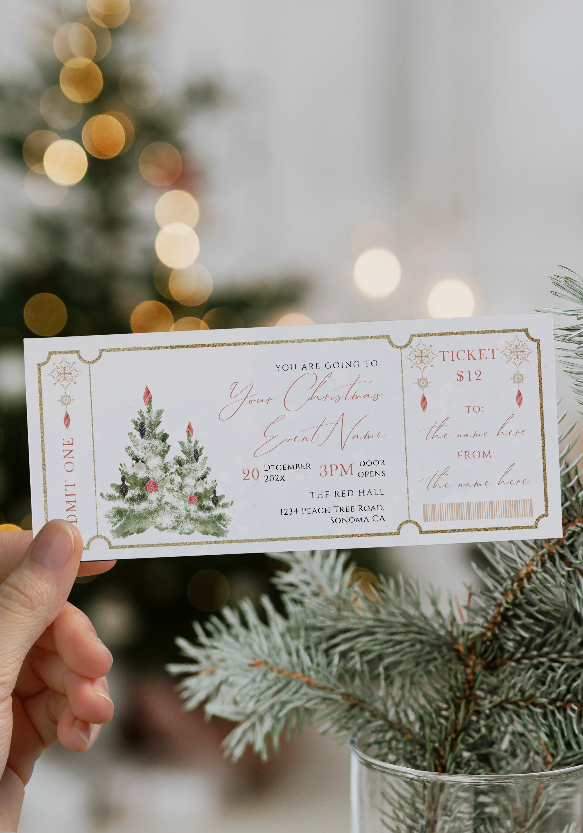 Christmas Event Ticket Template, Modern Holiday Event Gift Surprise ...