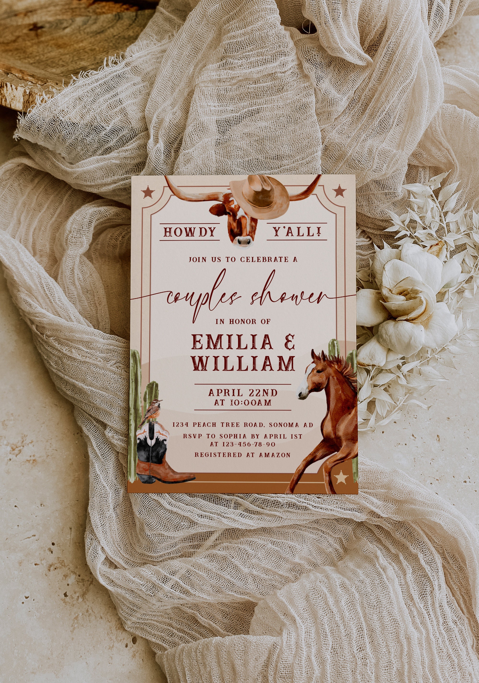Cowgirl Boots and Hat Couples Shower Invitation Template, Country ...