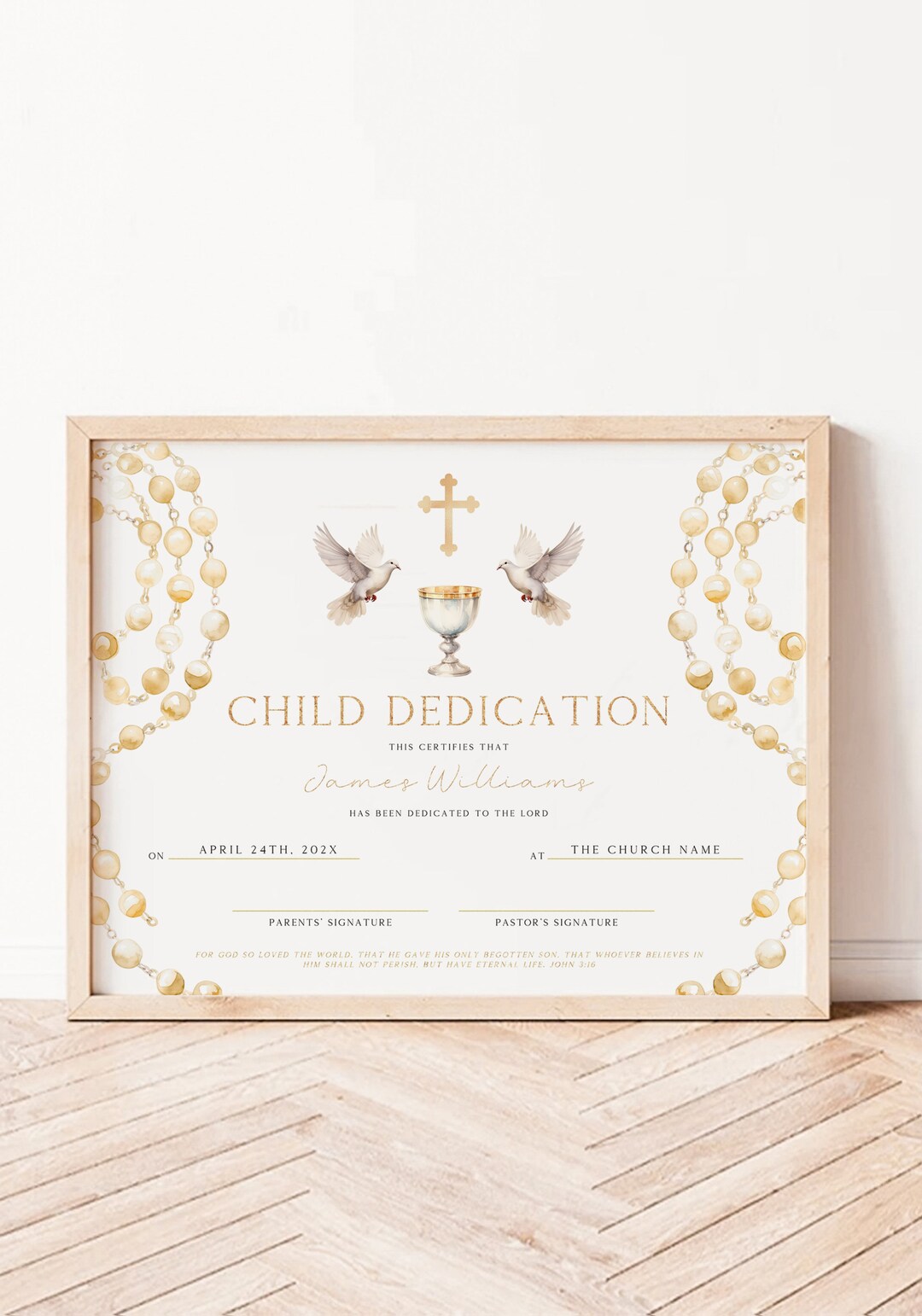 Child Dedication Certificate Template, Bohemian Baptism Sertificate for ...