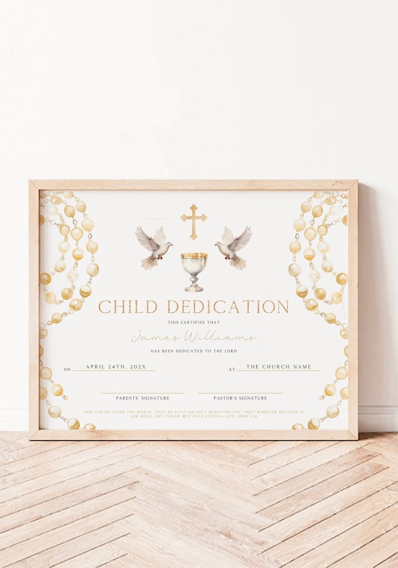Child Dedication Certificate for Boy Girl Printable, Ivory Colors ...