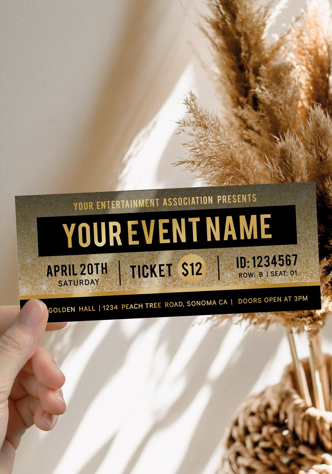 Classic Gold Black Ticket Template Surprise Event, Presents Certificate ...