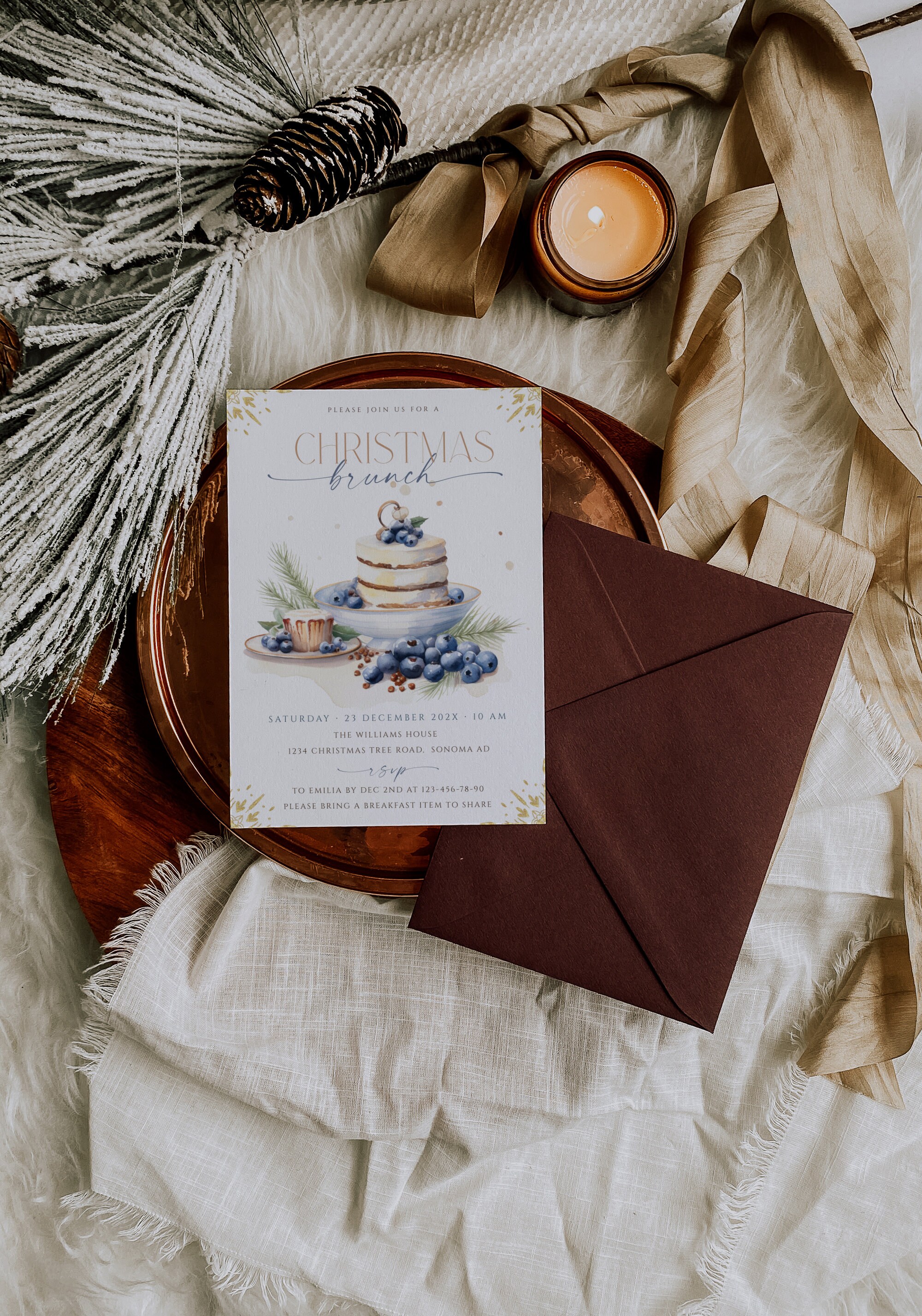 Christmas Brunch Invitation Printable, Let's Brunch, Winter Christmas ...