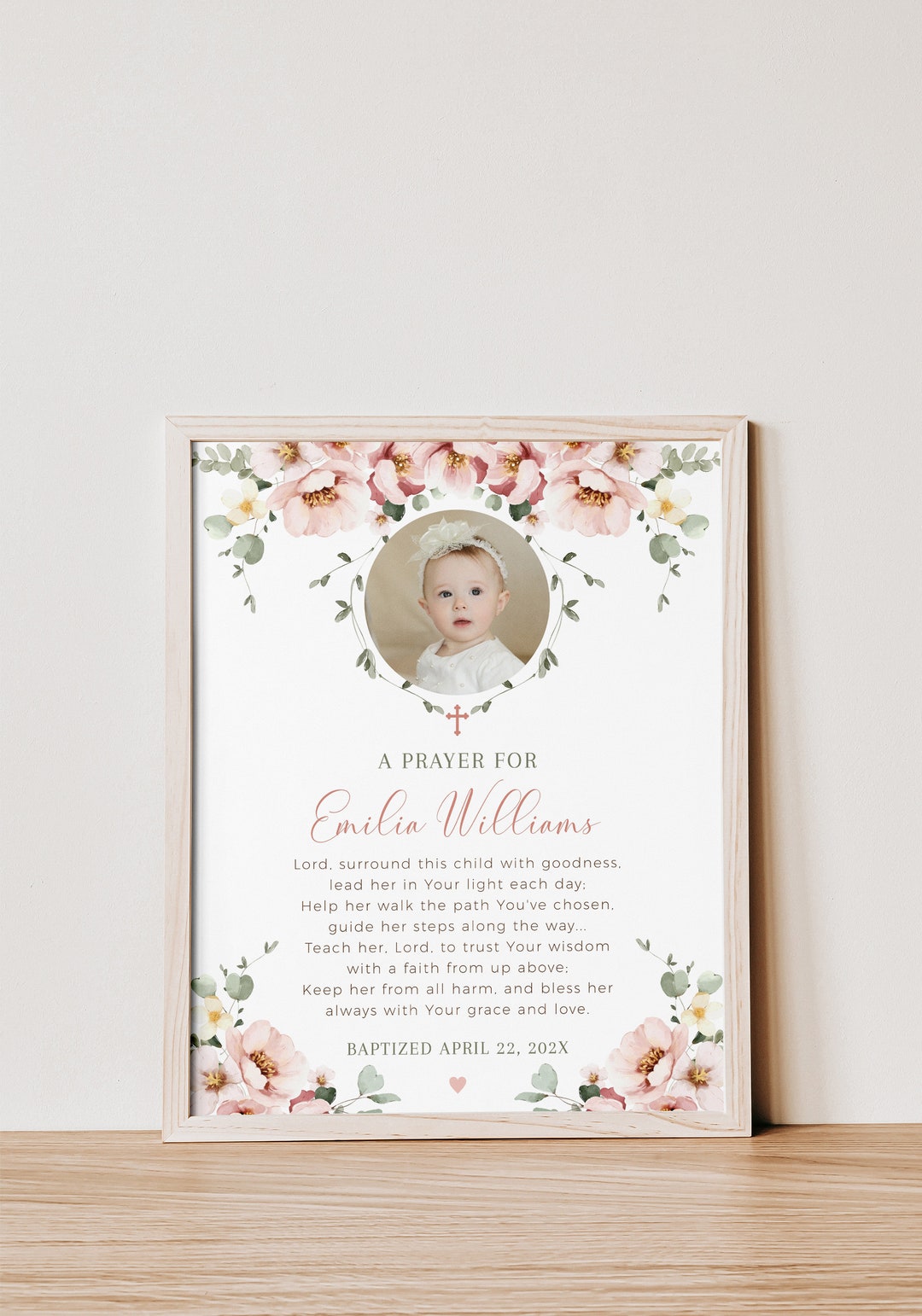 Name Baptism Girl Prayer Sign Template With Photo Baby: Boho, Blush ...