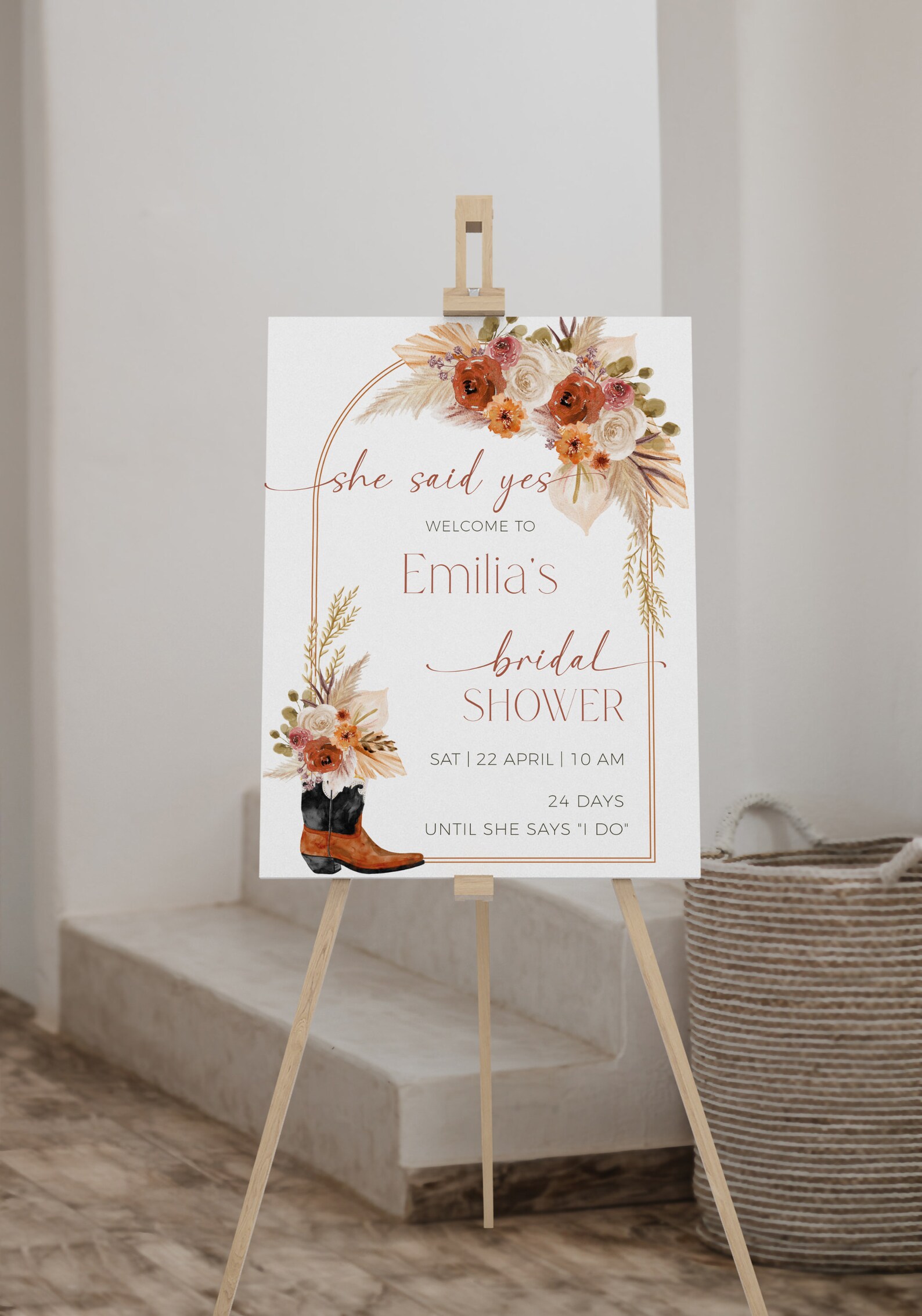 Western Country Fiesta Bridal Shower Welcome Sign Template, Boho Autumn ...
