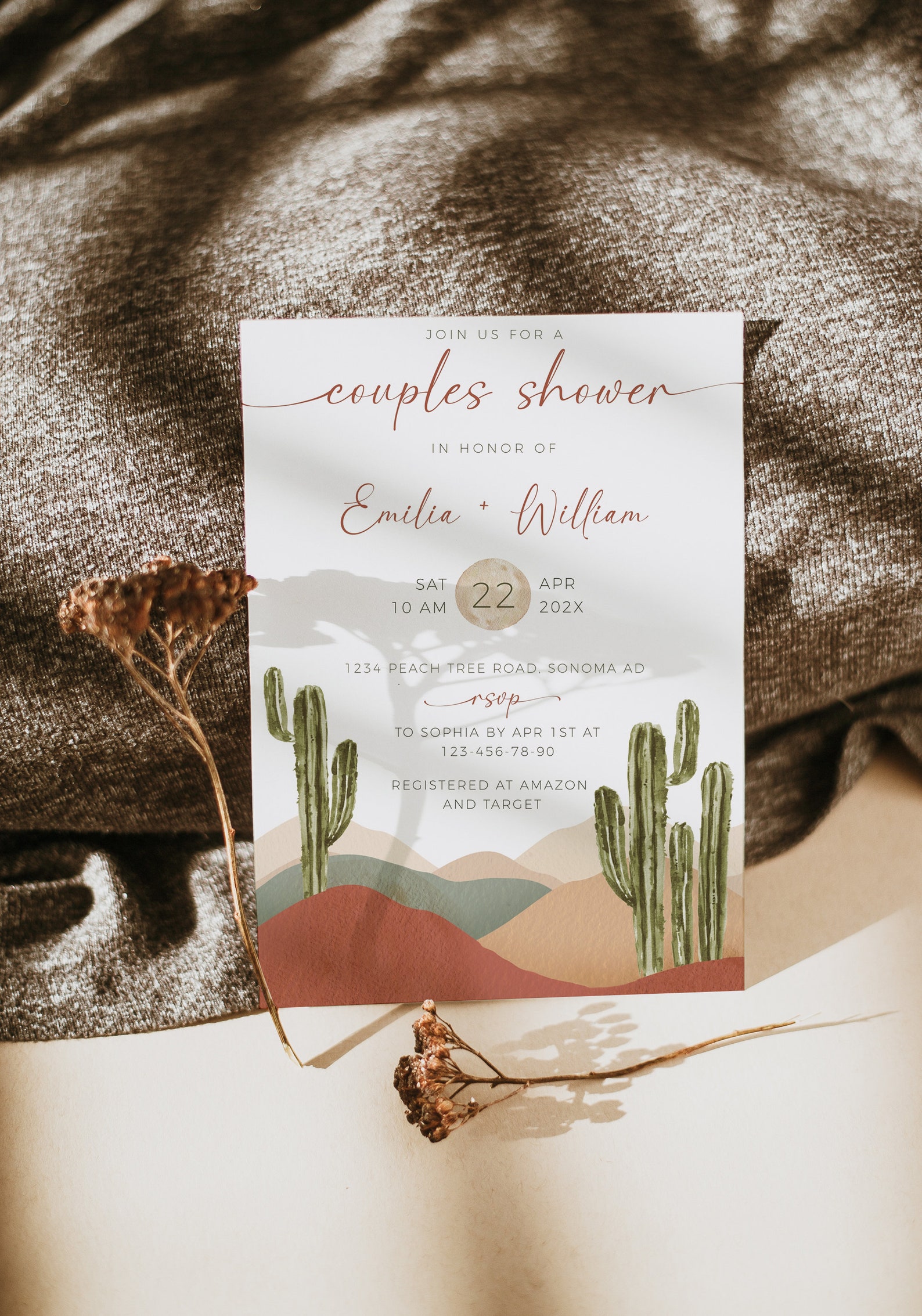 Desert Couples Shower Invitation Template, Cactus Boho Invites, Theme ...
