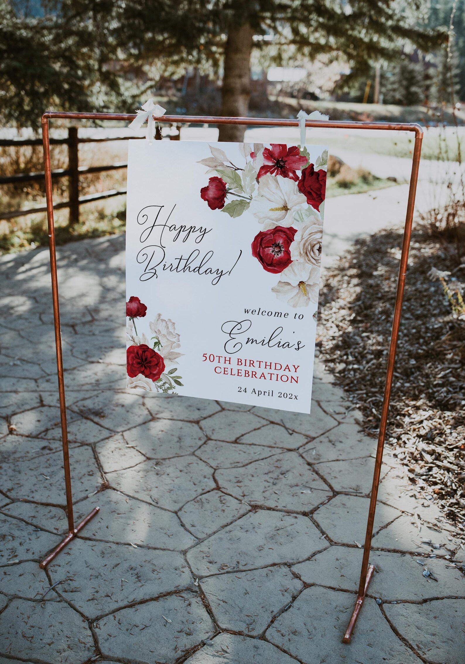 Editable 50th Birthday Welcome Sign, Adult Birthday Bright Ruby White ...