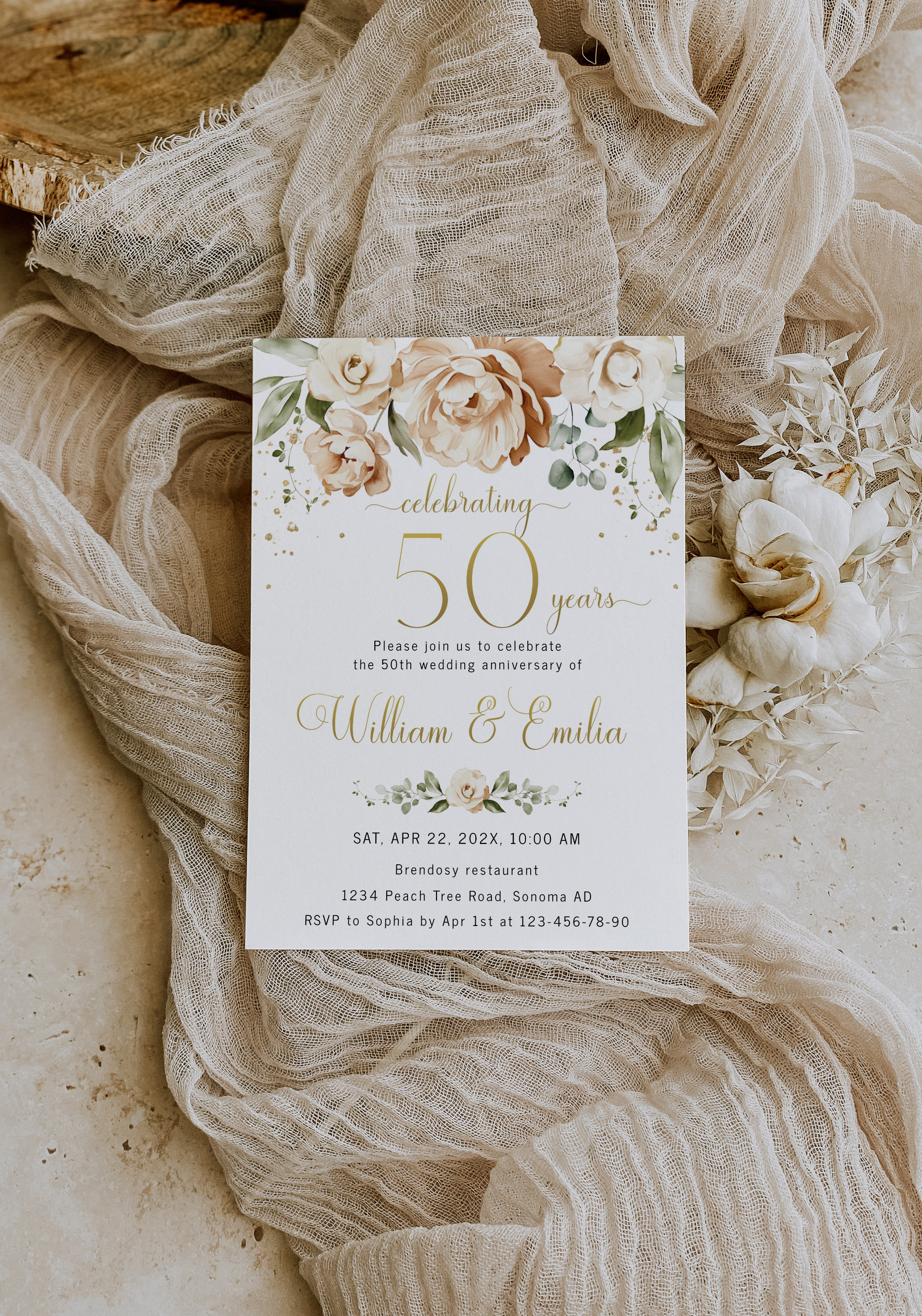 50th Wedding Anniversary Invitation, Gold Anniversary Invitation ...