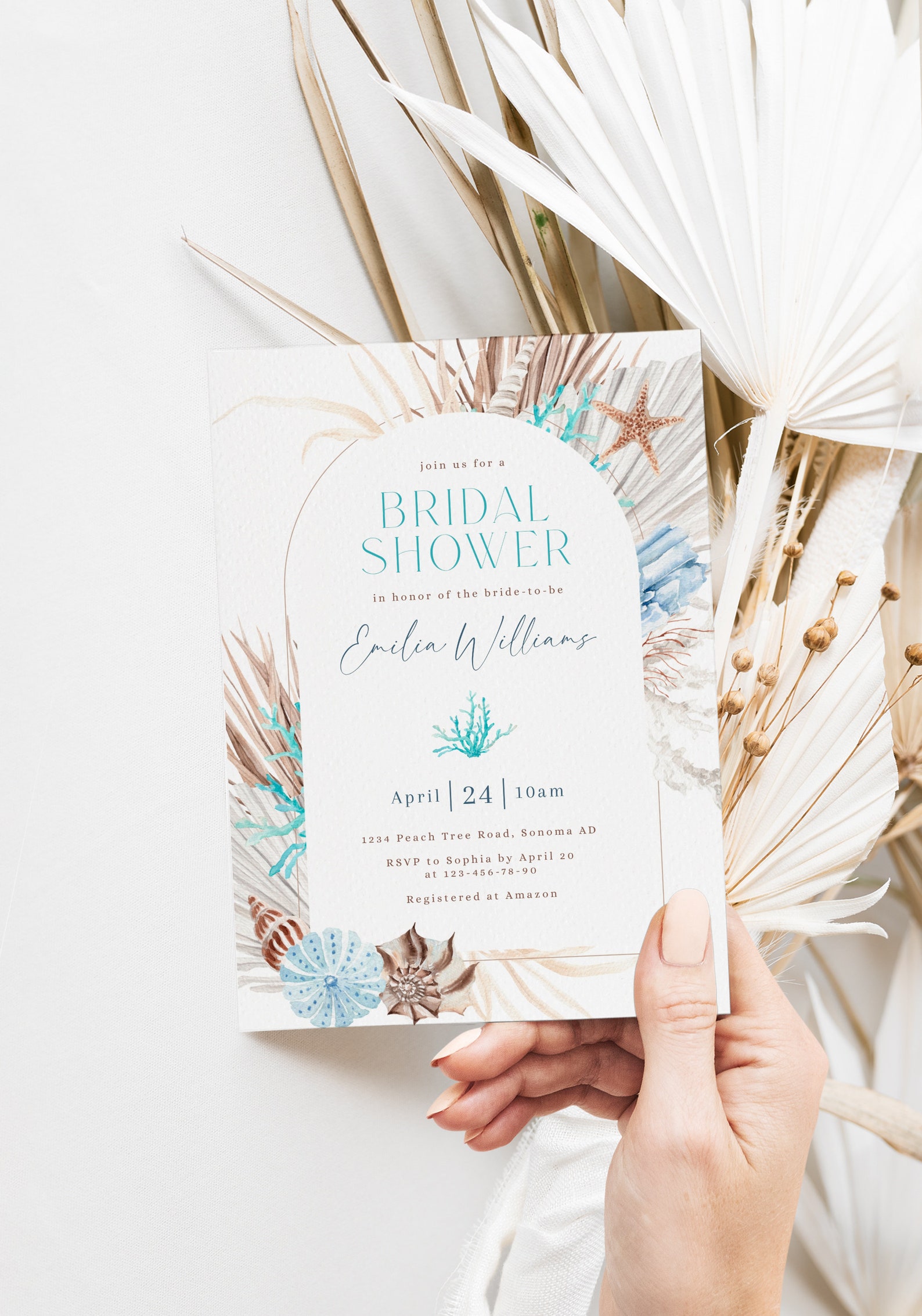 Blue Ocean Theme Wedding Shower Invitation Printable, Beach Bridal ...
