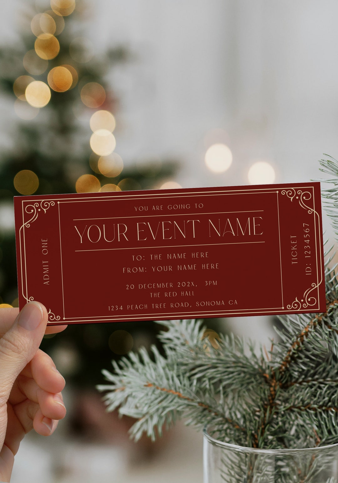 Red Editable Gift Certificate for Events, Christmas Surprise Event ...