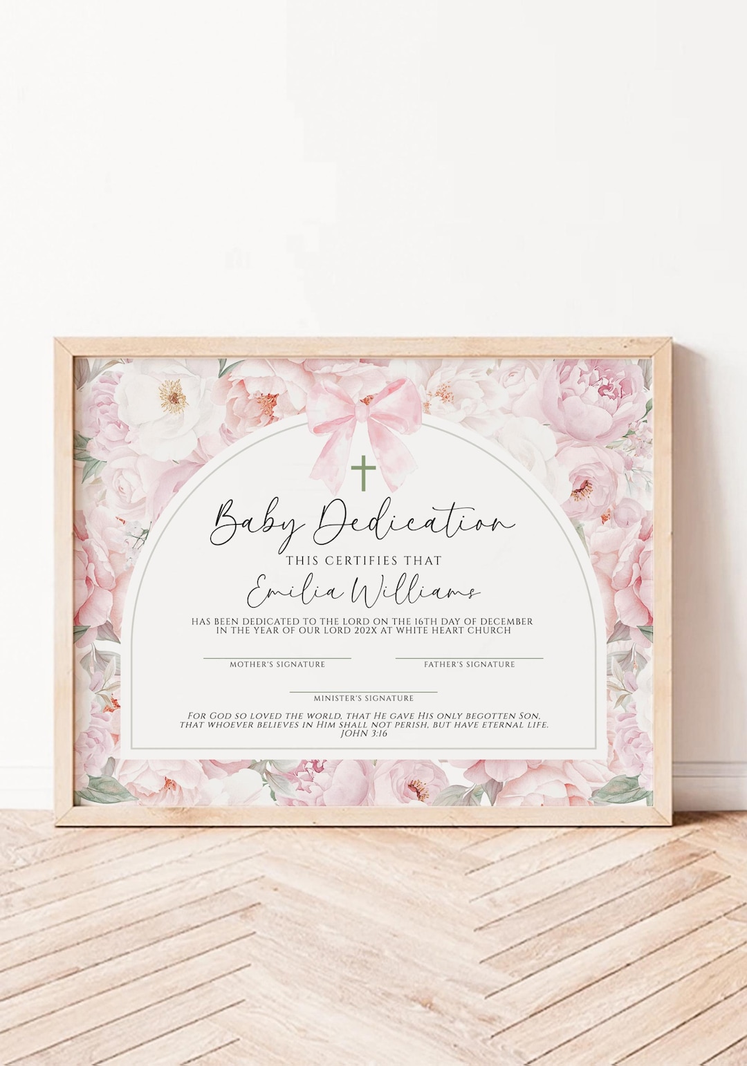 Baby Dedication Certificate Gift for Baptism Girl in English Printable ...