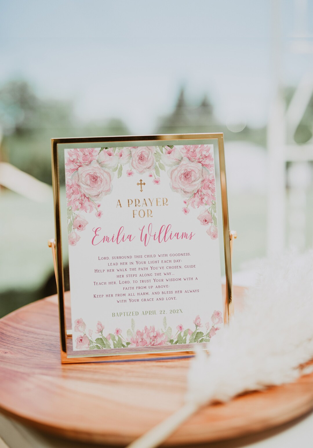 Pink Watercolor Flowers Baptism Prayer Sign Printable - Etsy