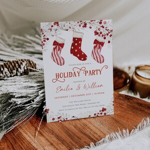 Editable Red Christmas Holiday Party Invitation, Winter Party Invite ...