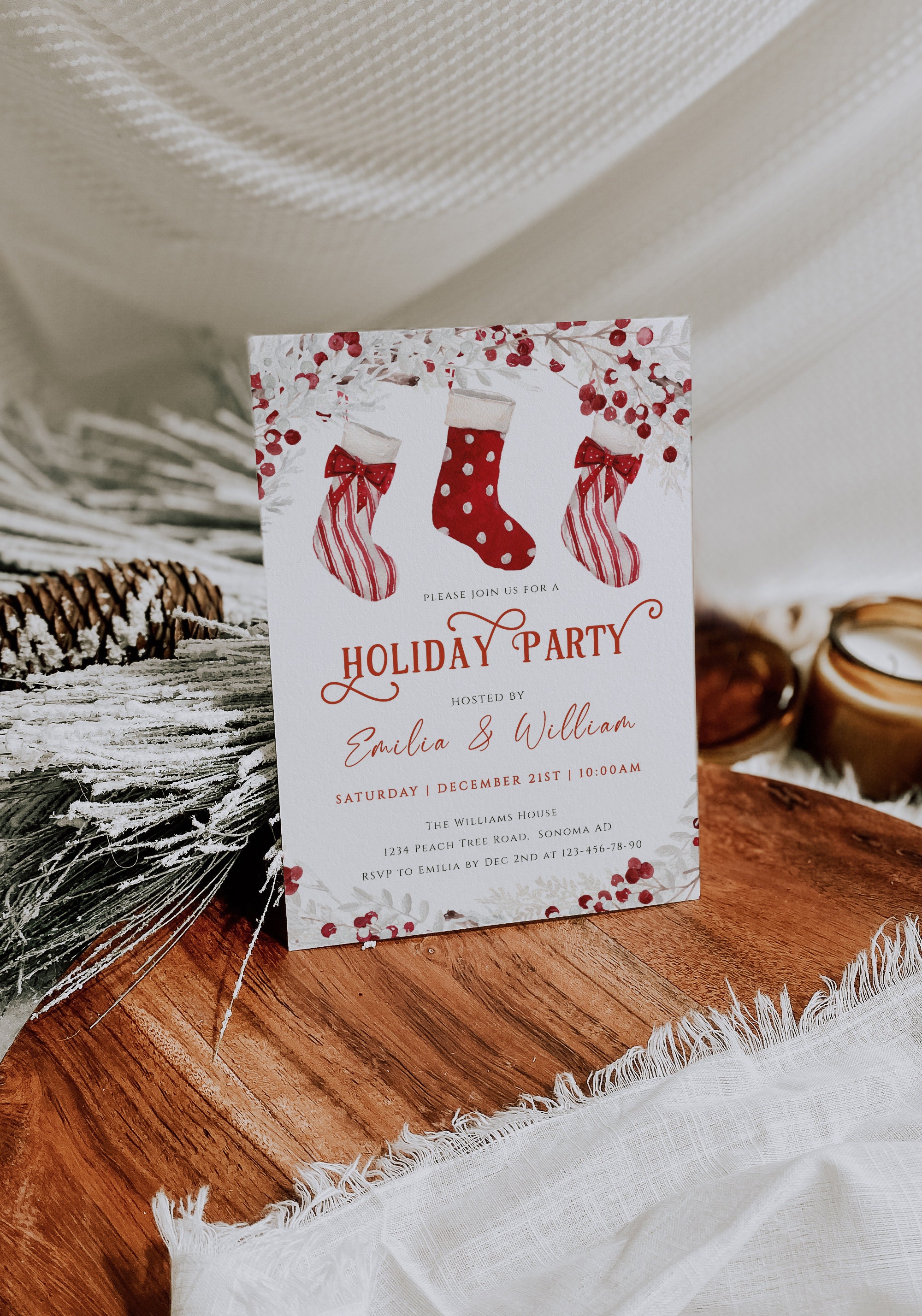 Editable Red Christmas Holiday Party Invitation, Winter Party Invite ...