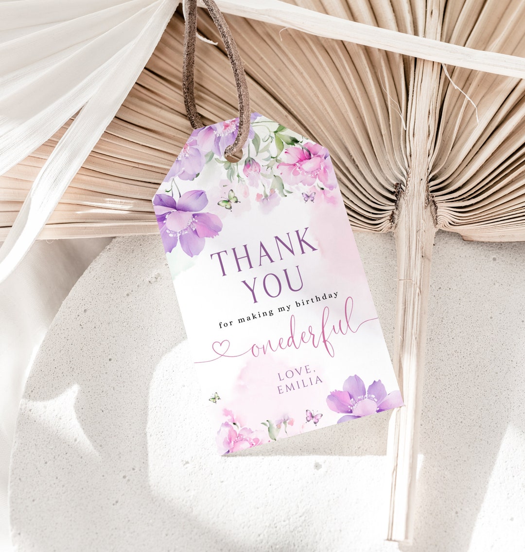 My Birthday Onederful Thank You Tags Template, Pink Lilac Flowers ...