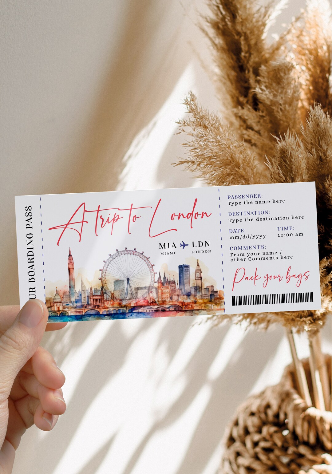Trip Ticket to England Printable, Boarding Pass Ticket to London ...