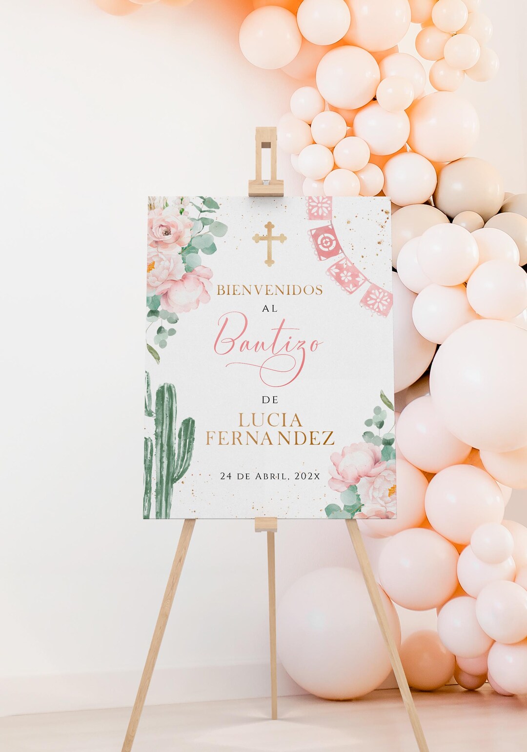 Pink Floral & Cactus Mexican Theme for Baptism Girl Boho Spanish ...