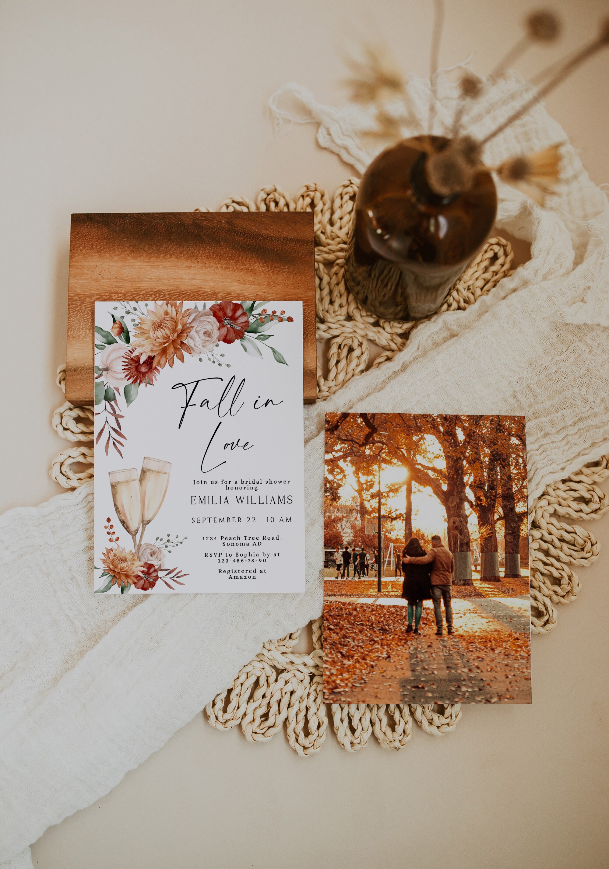 Fall in Love Bridal Shower Invitation Template, Boho Burnt Orange Rust ...