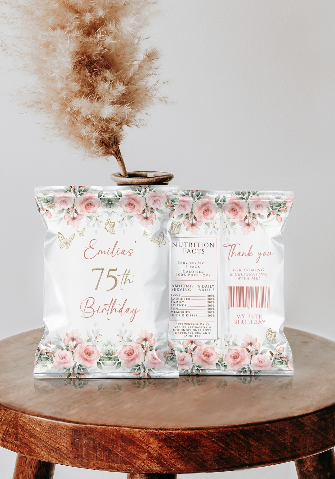 75th Birthday Chip Bag Label Printable, Any Age Adult Bday Snacks Treat ...