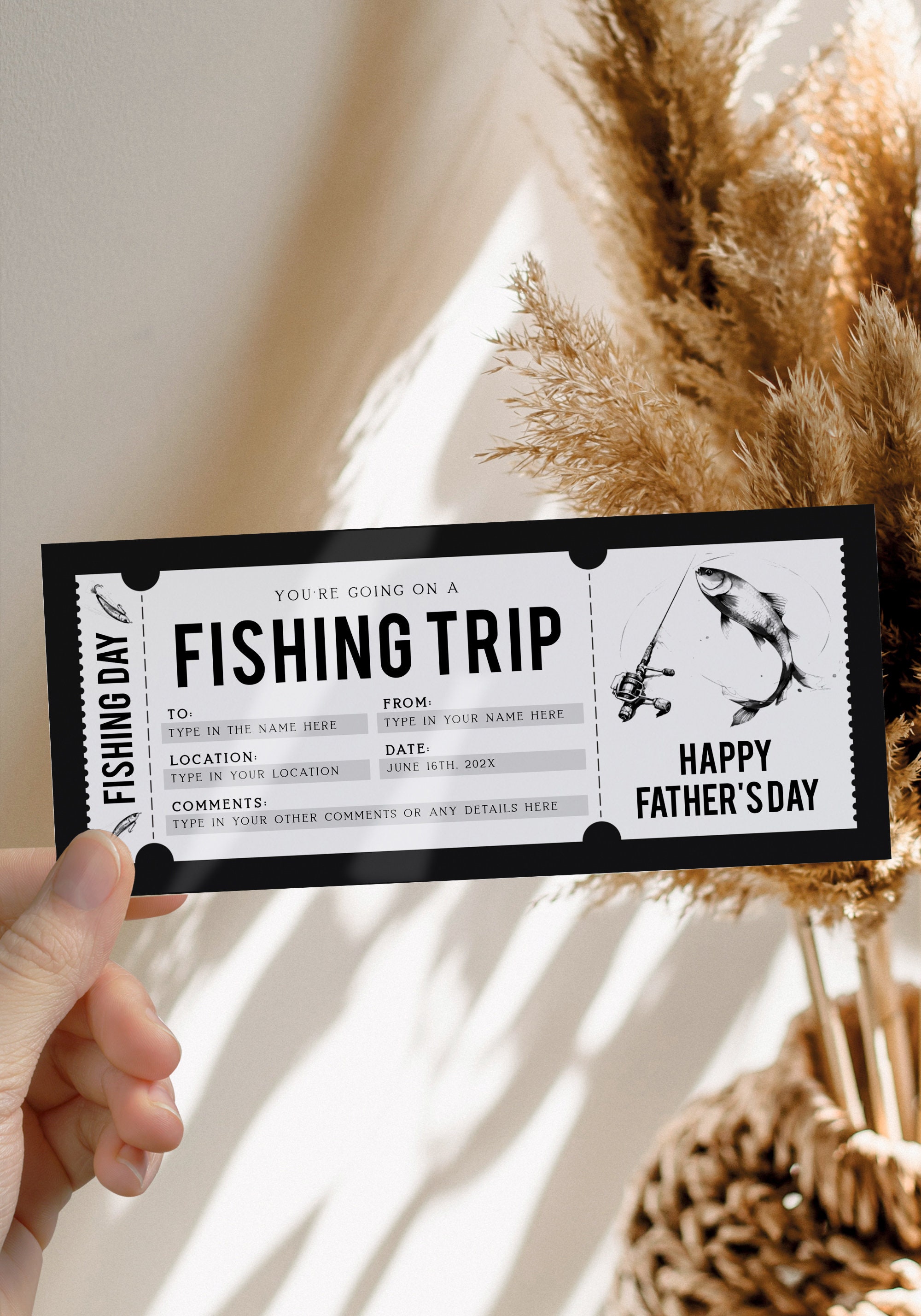 Editable Father's Day Fishing Trip Ticket, Surprise Fishing Trip ...