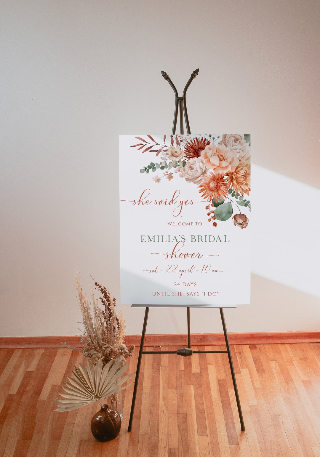 She Said Yes Bridal Shower Welcome Sign Template: Boho Burnt Orange ...
