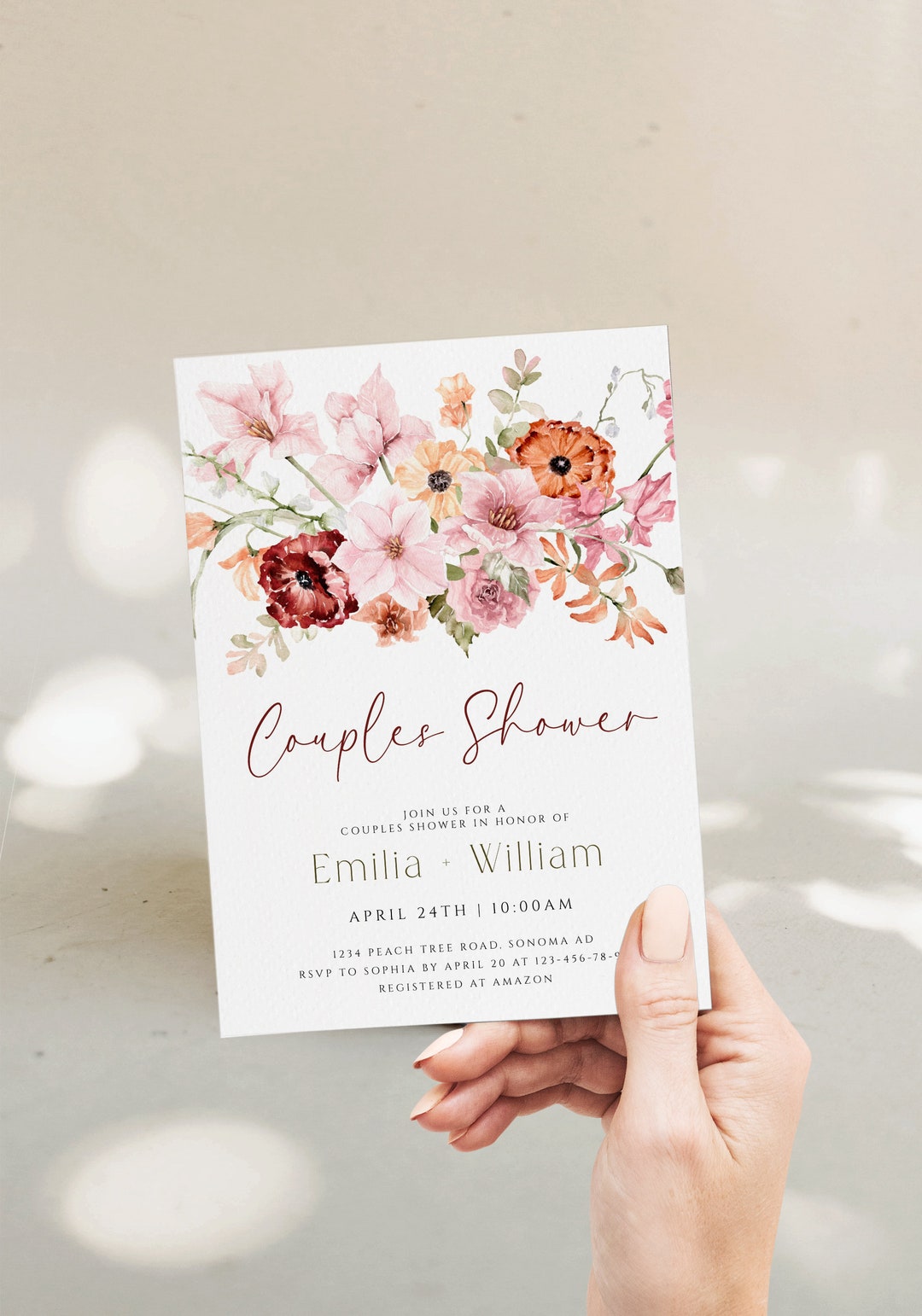 Editable Wildflowers Couples Shower Invitation, Colorful Flowers Bridal ...