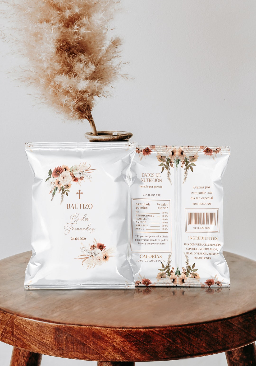 Chip Bag Wrappers Baptism Floral Template in Spanish, Chip Bags ...