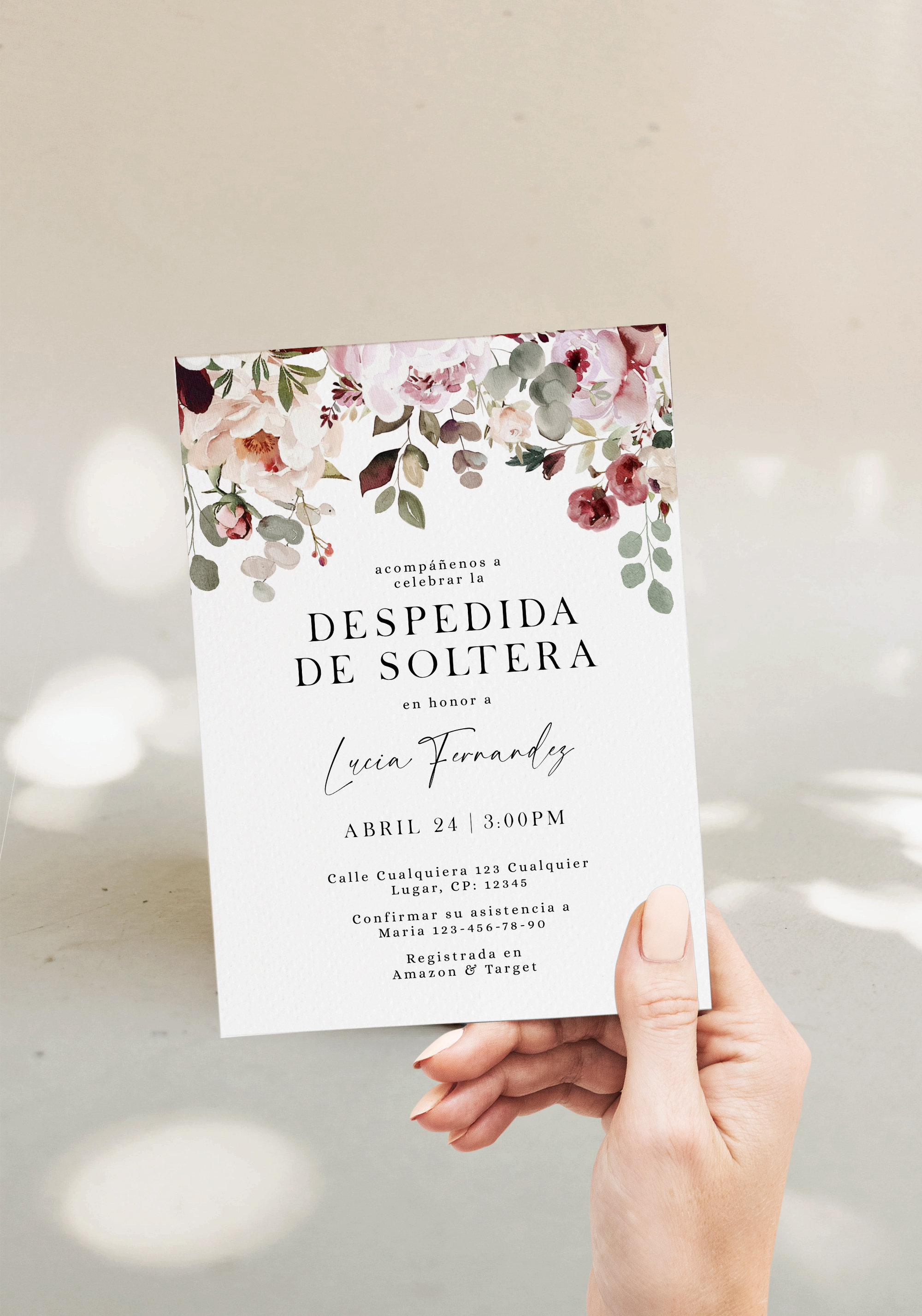 Modern Burgundy Pink Floral Bridal Shower Invitation Template in ...