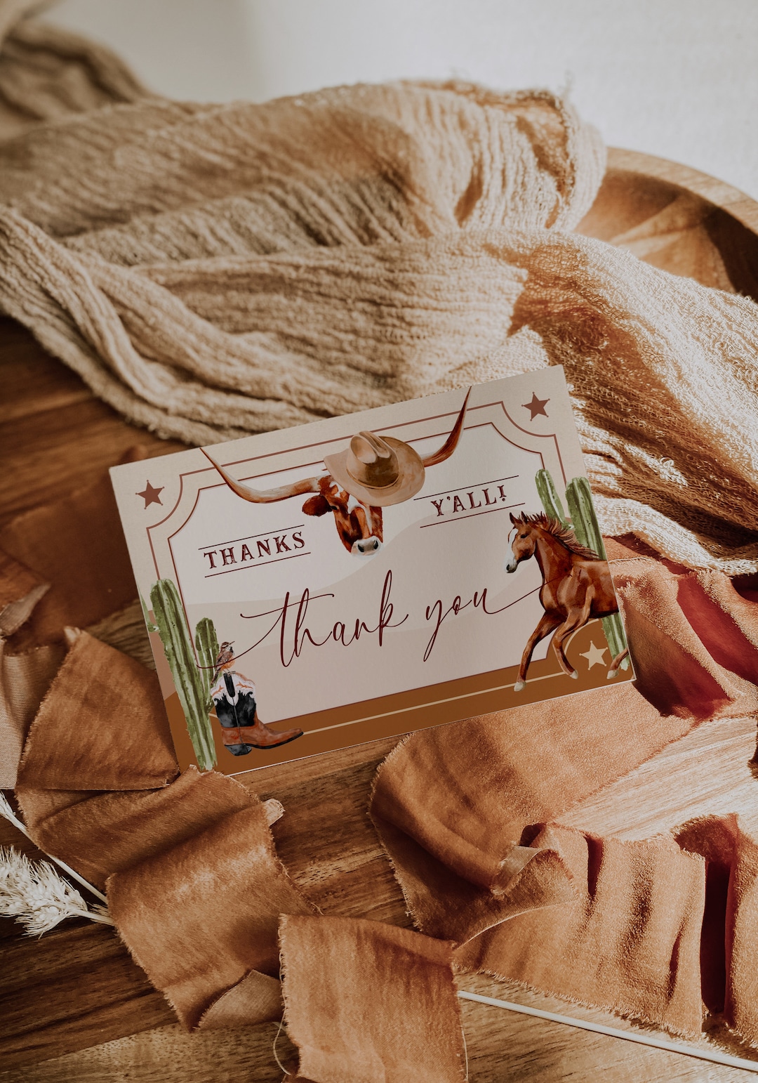 Editable Country Western Cowgirl Bridal Shower Thank You Card, Desert ...