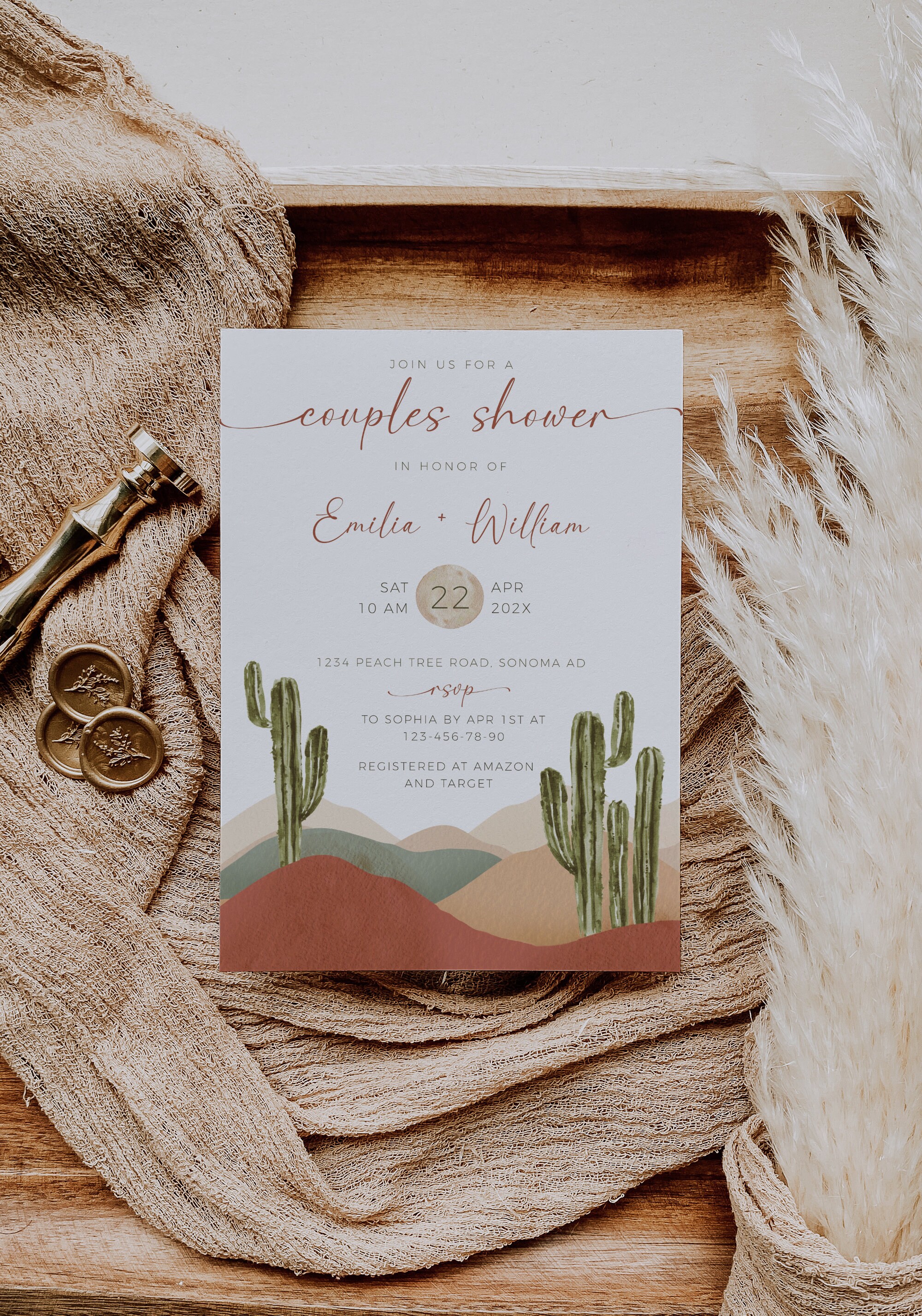 Desert Couples Shower Invitation Template, Cactus Boho Invites, Theme ...