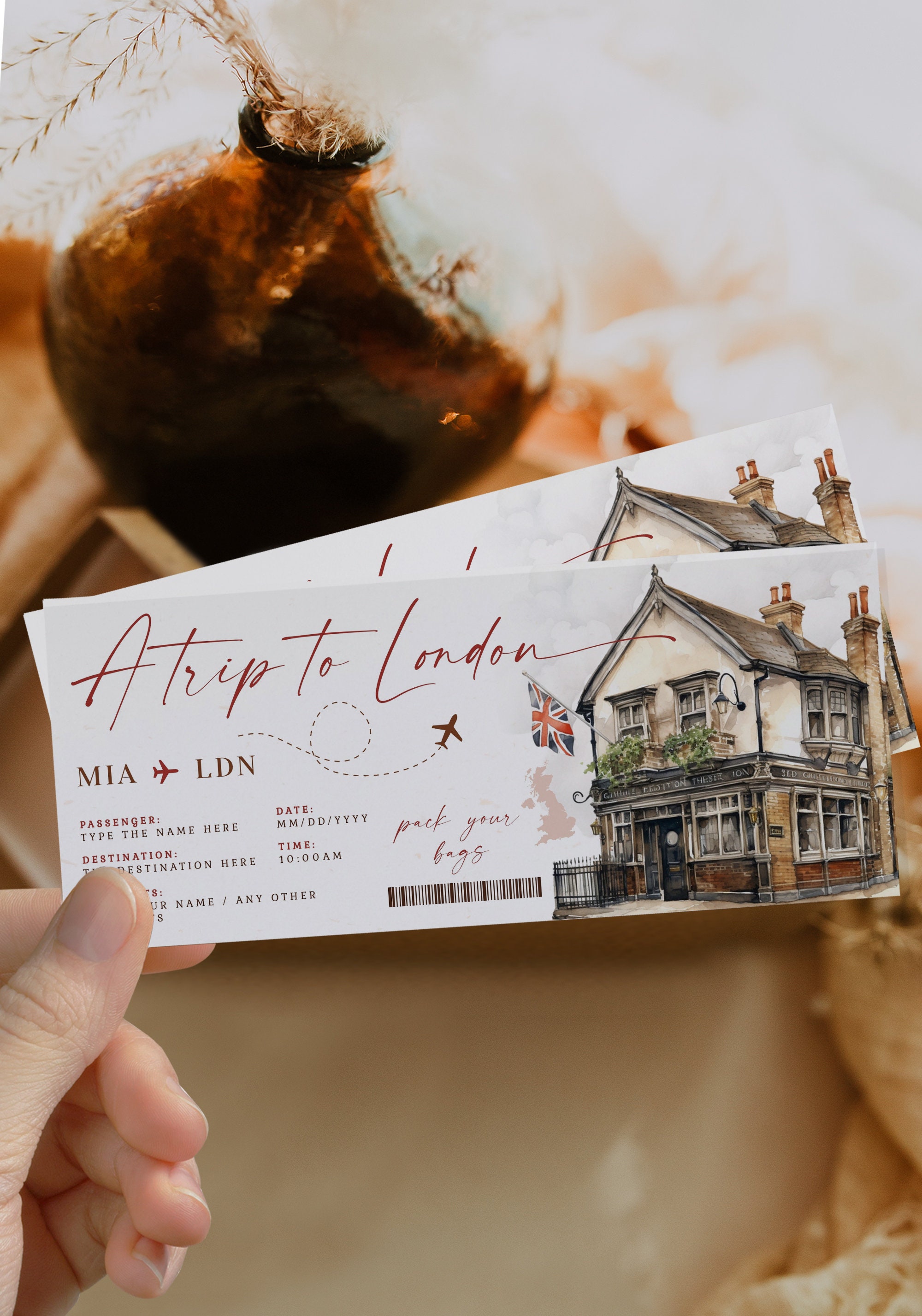 Surprise England Boarding Ticket, London Boarding Pass Editable, London ...